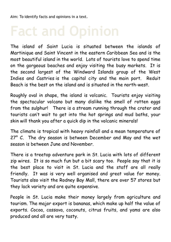 Fact or Opinion - St. Lucia - Geography | Teaching Resources