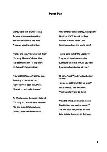 Peter Pan - Doggerel script | Teaching Resources