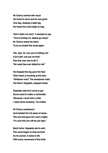 Pinocchio in doggerel verse | Teaching Resources