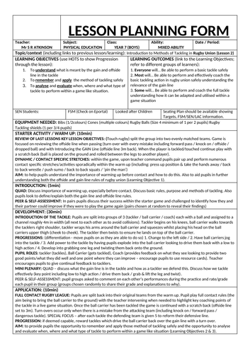 KS3 & KS4 Rugby Union Scheme of Work & lesson plans | Teaching Resources