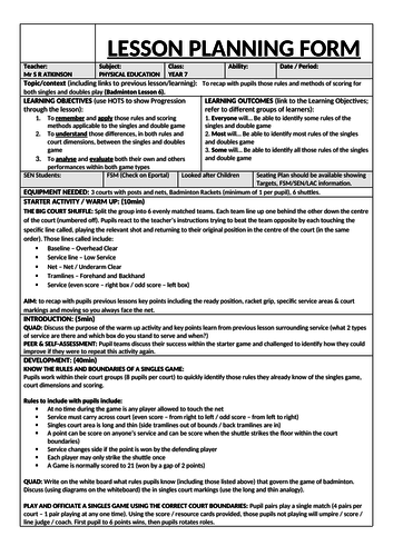 Badminton Resources and Lesson Plans | Teaching Resources