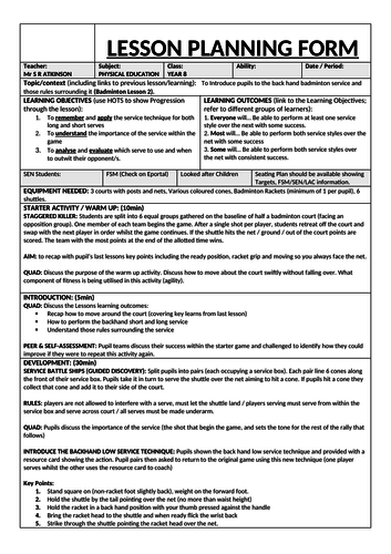 Badminton Resources and Lesson Plans | Teaching Resources