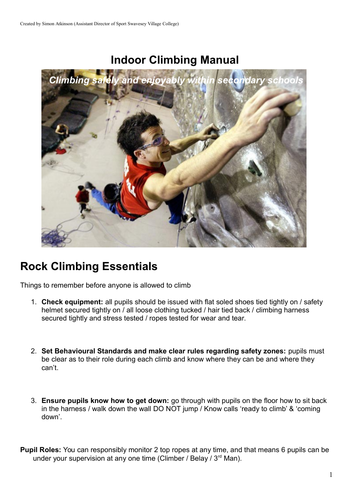 Indoor Rock Climbing Scheme of work, lesson descriptors and Resources ...