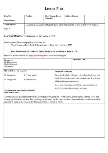 The acquisition of Rome 1870-Edexcel | Teaching Resources
