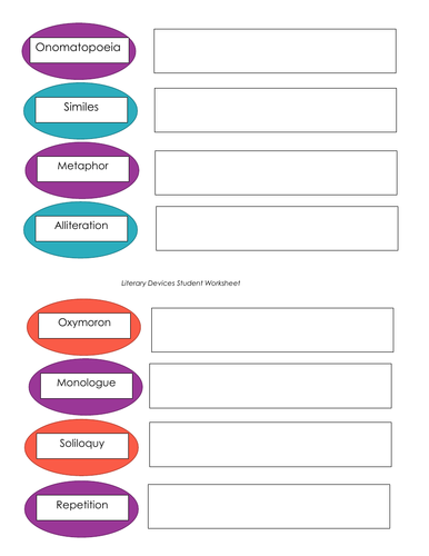 Literary Devices Student Worksheet | Teaching Resources