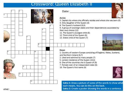 Queen Elizabeth II Crossword Sheet Keywords KS3 Settler Starter ...