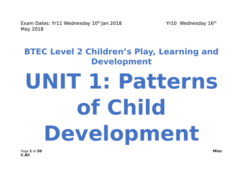 Unit 1 Patterns of Child Development- Revision Pack | Teaching Resources
