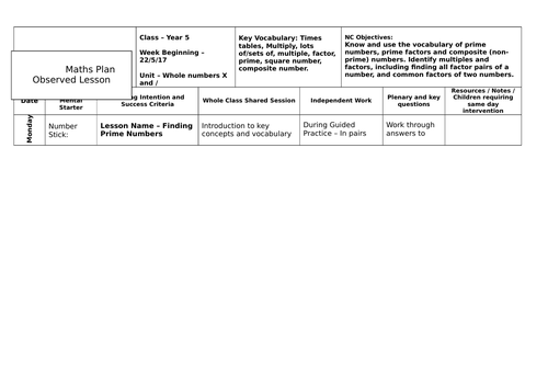 UKS2 Factors / Primes / Multiples - Lesson plan and Powerpoint ...