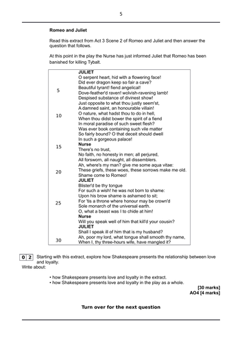 AQA English Literature - Paper 1 - Mock Romeo and Juliet Questions | Teaching Resources