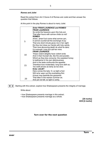 AQA English Literature - Paper 1 - Mock Romeo and Juliet Questions | Teaching Resources