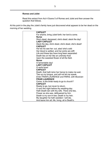 AQA English Literature - Paper 1 - Mock Romeo and Juliet Questions | Teaching Resources