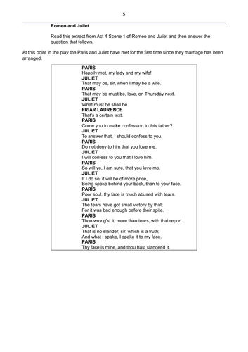 AQA English Literature - Paper 1 - Mock Romeo and Juliet Questions ...