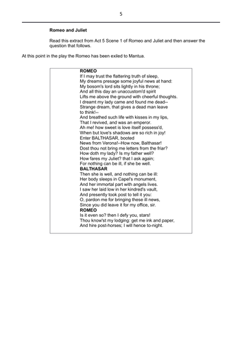 AQA English Literature - Paper 1 - Mock Romeo and Juliet Questions | Teaching Resources