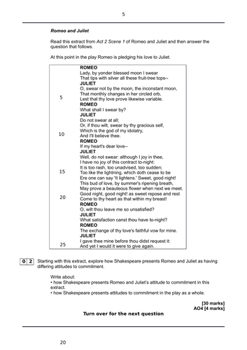 AQA English Literature - Paper 1 - Mock Romeo and Juliet Questions | Teaching Resources