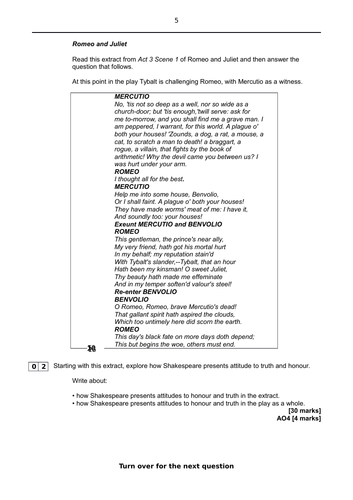 AQA English Literature - Paper 1 - Mock Romeo and Juliet Questions | Teaching Resources