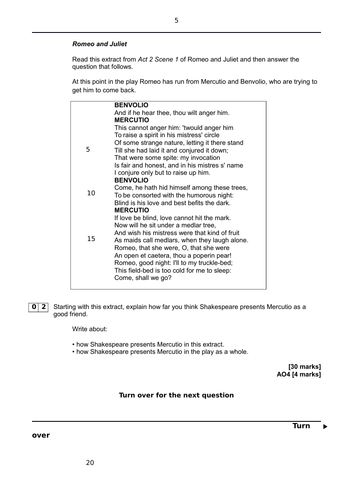 AQA English Literature - Paper 1 - Mock Romeo and Juliet Questions | Teaching Resources