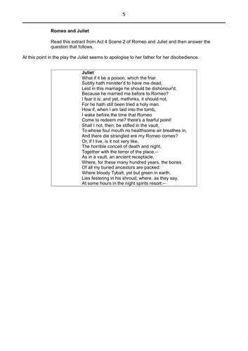 AQA English Literature - Paper 1 - Mock Romeo and Juliet Questions ...
