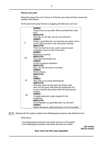 AQA English Literature - Paper 1 - Mock Romeo and Juliet Questions | Teaching Resources