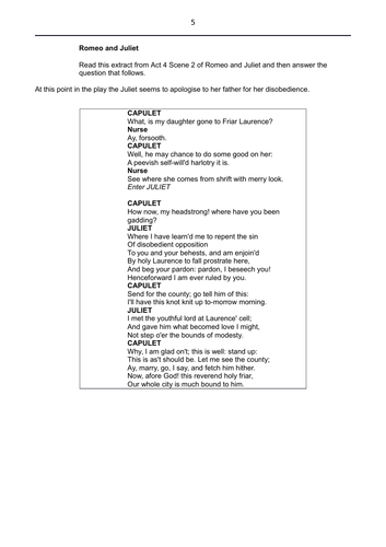 AQA English Literature - Paper 1 - Mock Romeo and Juliet Questions ...