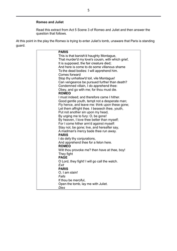 AQA English Literature - Paper 1 - Mock Romeo and Juliet Questions | Teaching Resources