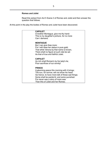 AQA English Literature - Paper 1 - Mock Romeo and Juliet Questions ...