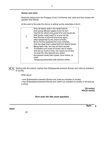 AQA English Literature - Paper 1 - Mock Romeo and Juliet Questions | Teaching Resources