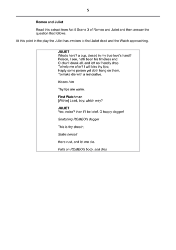AQA English Literature - Paper 1 - Mock Romeo and Juliet Questions ...