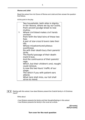 AQA English Literature - Paper 1 - Mock Romeo and Juliet Questions ...