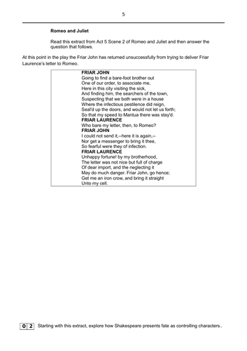 AQA English Literature - Paper 1 - Mock Romeo and Juliet Questions | Teaching Resources