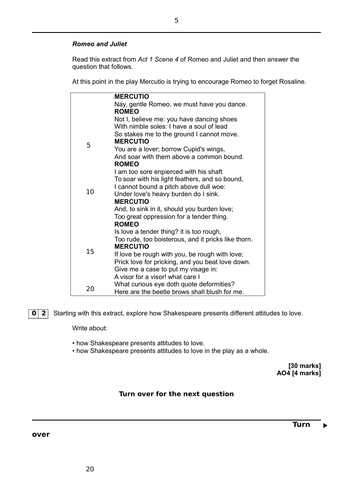 AQA English Literature - Paper 1 - Mock Romeo and Juliet Questions | Teaching Resources