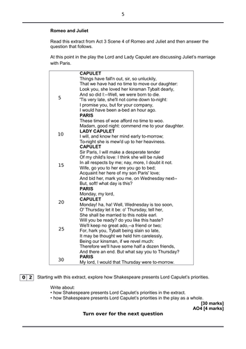 AQA English Literature - Paper 1 - Mock Romeo and Juliet Questions ...