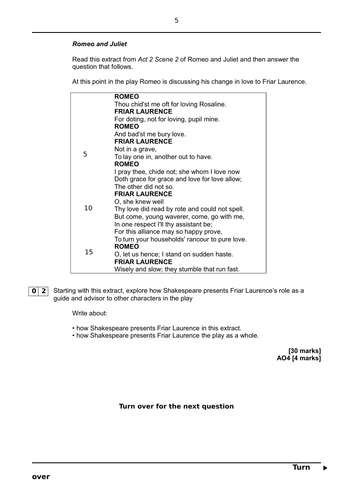AQA English Literature - Paper 1 - Mock Romeo and Juliet Questions | Teaching Resources