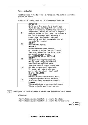 AQA English Literature - Paper 1 - Mock Romeo and Juliet Questions ...