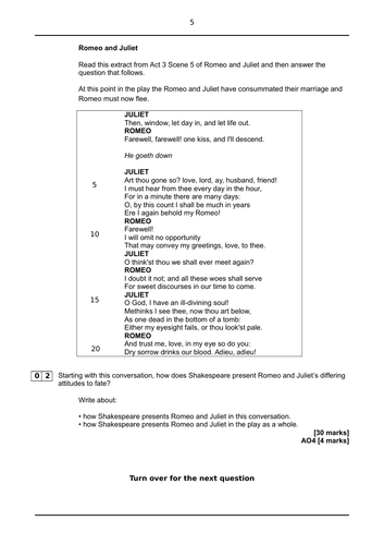 AQA English Literature - Paper 1 - Mock Romeo and Juliet Questions | Teaching Resources