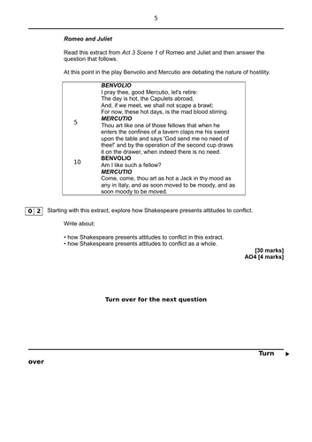 AQA English Literature - Paper 1 - Mock Romeo and Juliet Questions ...