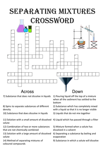 Chemistry Crossword Puzzle: Separating Mixtures (Includes answer key ...