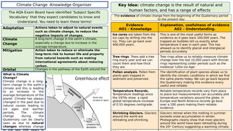 GCSE AQA 9-1 Climate Change , Global Warming, Knowledge Organisers and ...