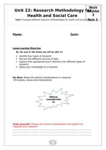 Unit 22 Research Methodology for Health and Social Care- Research ...