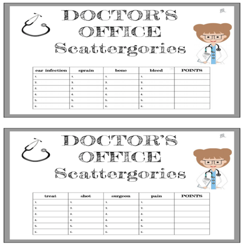 Doctor's Office and Hospitals Scattergories Game - ESL - ELL | Teaching ...