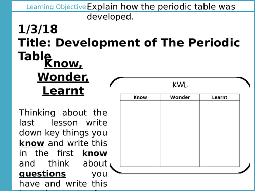 AQA GCSE: C2 The Periodic Table: L2 Development of the Periodic Table ...