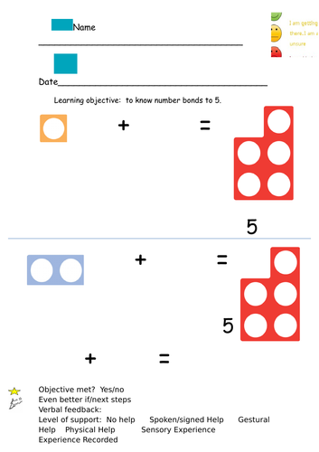 Lesson plan. Numeracy Numicon addition. Special needs P levels ...