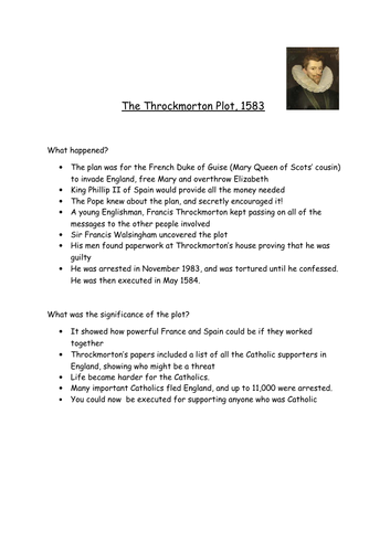 7) The Ridolfi, Throckmorton and Babington plots - GCSE Edexcel Early ...