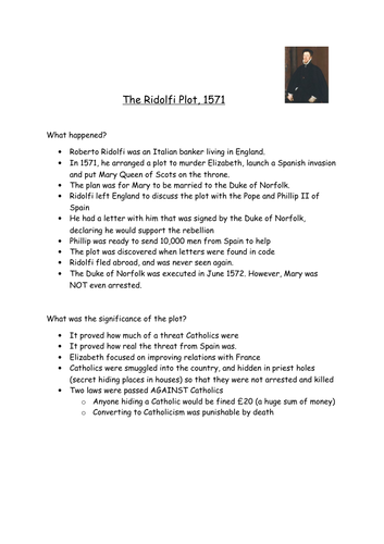 7) The Ridolfi, Throckmorton and Babington plots - GCSE Edexcel Early ...
