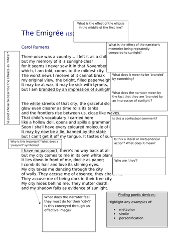 The Emigree - AQA Power and Conflict | Teaching Resources
