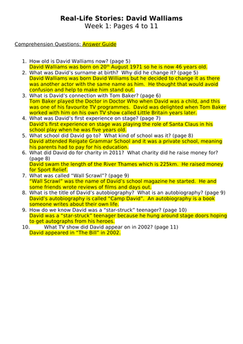 Reading: Real-Life Stories David Walliams - Unit of Work | Teaching ...