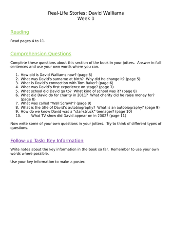 Reading: Real-Life Stories David Walliams - Unit of Work | Teaching ...