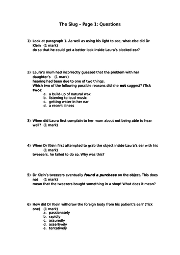 The Slug - A Short Story for English Comprehension or Guided Reading ...