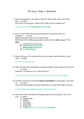 The Slug - A Short Story for English Comprehension or Guided Reading ...