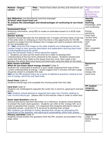 KS3- ENERGY unit - L1 fossil fuels - fully resourced | Teaching Resources