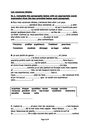 Les vacances - Vocabulary, grammar, reading comprehension | Teaching ...